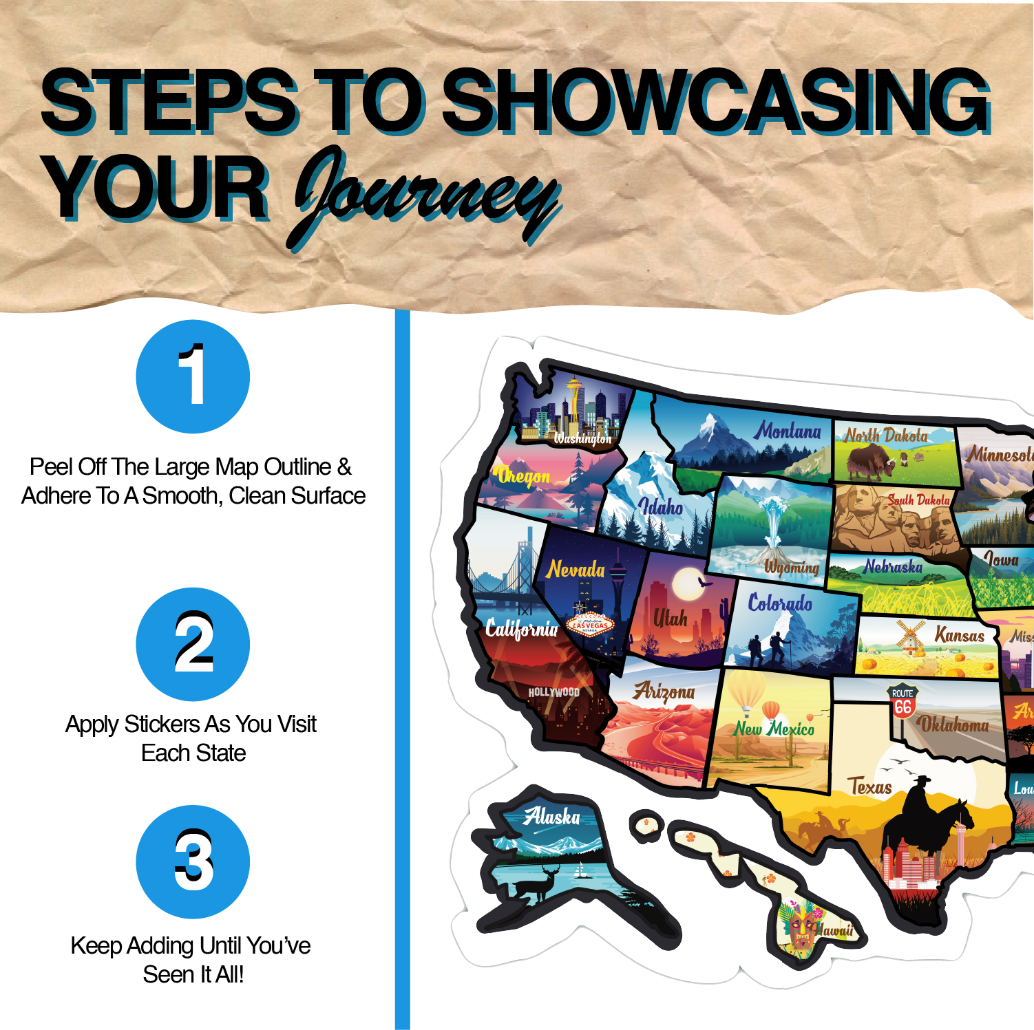 RV State Sticker Travel Map – 23×13 Inch Large Visited USA States Map ...