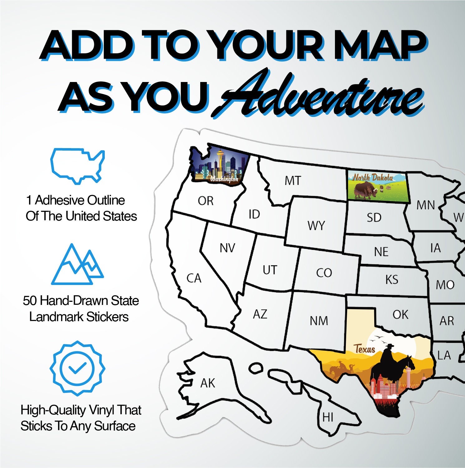 Rv State Sticker Travel Map – 23×14 Inch Large Visited USA States Map ...